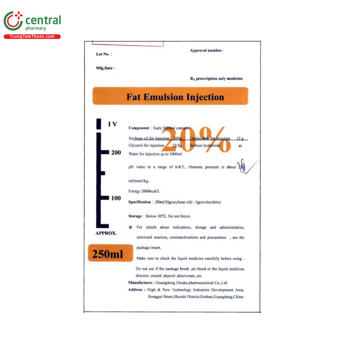 Thuốc 20% Fat Emulsion Injection bổ sung năng lượng và acid béo