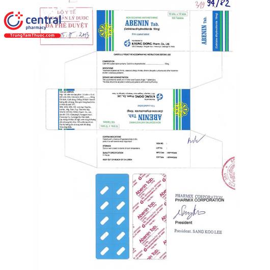 Thuốc Abenin Tab. có tác dụng chống dị ứng: liều dùng, giá bán
