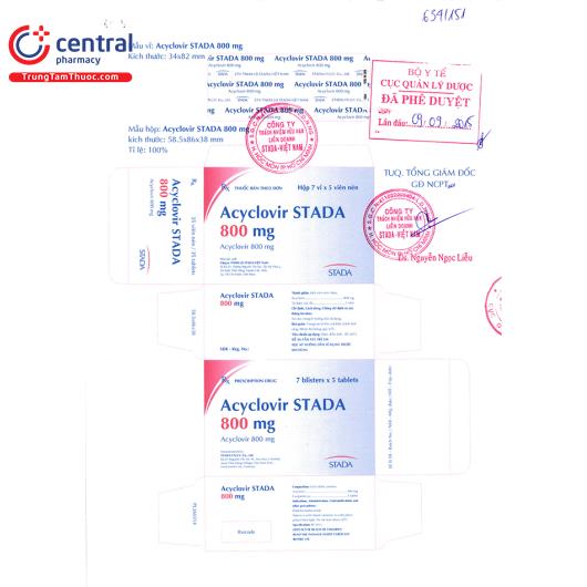 [CHÍNH HÃNG] Thuốc Acyclovir 800mg STADA điều trị virus