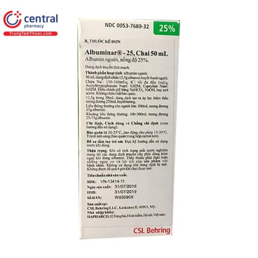 [CHÍNH HÃNG] Thuốc Albuminar-25 50ml - Bổ sung Albumin cho cơ thể