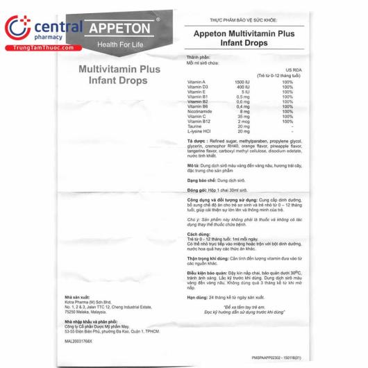 Thuốc Appeton Multivitamin Plus Infant Drops bổ sung vitamin cho bé