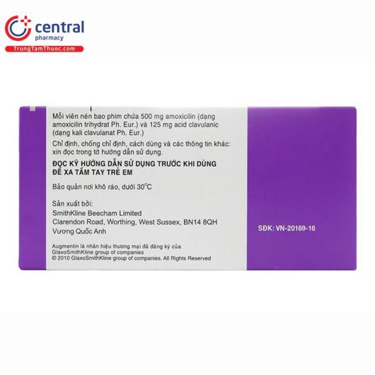 Thuốc Augmentin 625mg : tác dụng, liều dùng và giá bán