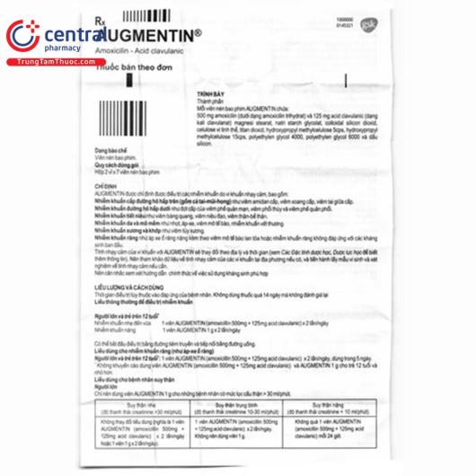 Thuốc Augmentin 625mg : tác dụng, liều dùng và giá bán