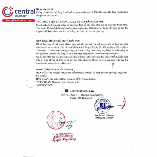 Thuốc Axofen điều trị viêm mũi dị ứng và nổi mề đay