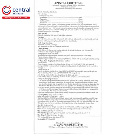 Thuốc Azintal Forte (Hộp 10 vỉ x 10 viên): tác dụng, liều dùng
