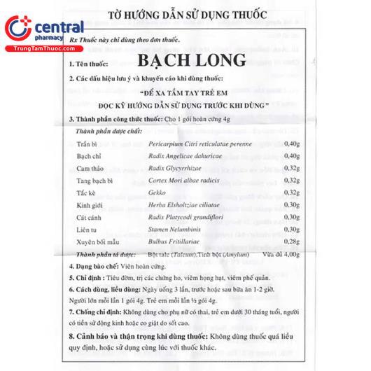 [CHÍNH HÃNG] Thuốc Bạch Long Bổ Phổi Trừ Ho hộp 10 gói x 4g