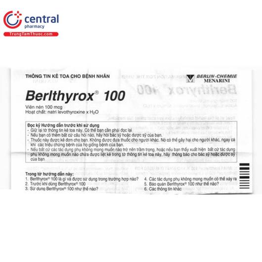 Thuốc Berlthyrox 100: điều trị bệnh lí tuyến giáp hiệu quả