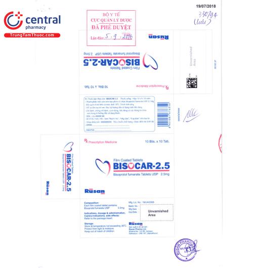 Thuốc Bisocar 2,5mg - điều trị tăng huyết áp và đau thắt ngực