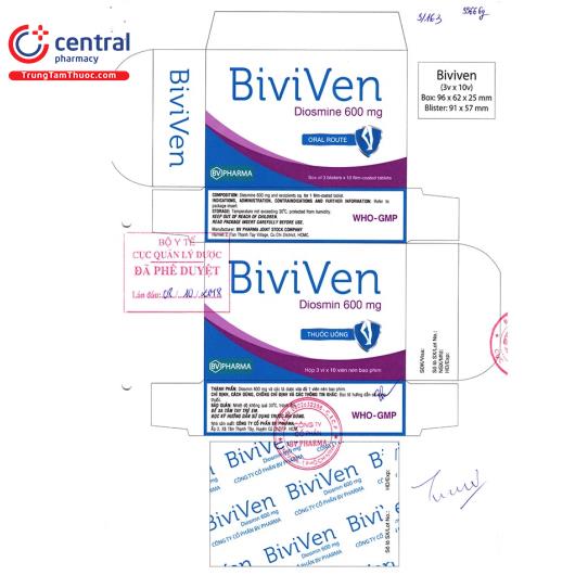 Thuốc BiviVen 600mg điều trị cơn trĩ cấp, giãn tĩnh mạch