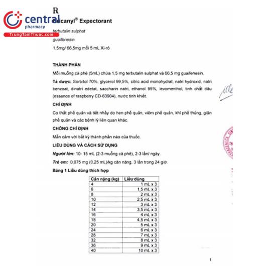 Thuốc Bricanyl Expectorant - điều trị hen phế quản, viêm phế quản