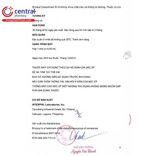 Thuốc Bricanyl Expectorant - điều trị hen phế quản, viêm phế quản