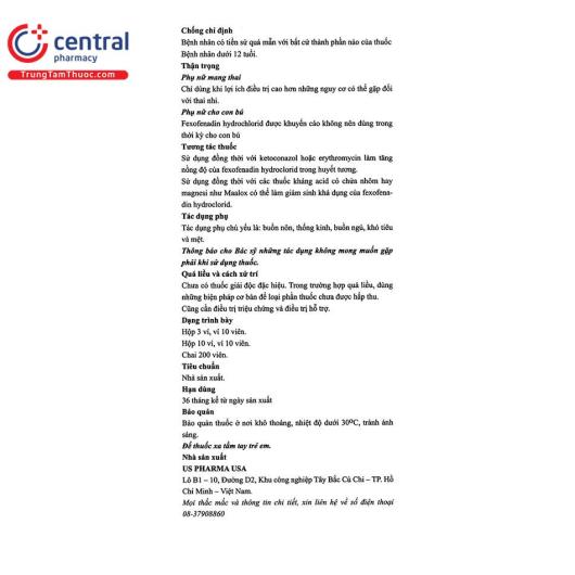 [CHÍNH HÃNG] Thuốc Cadifast 120 - Thuốc chống dị ứng