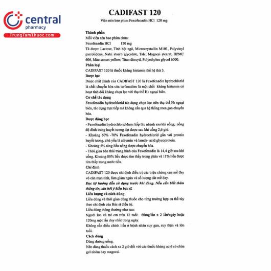 [CHÍNH HÃNG] Thuốc Cadifast 120 - Thuốc chống dị ứng