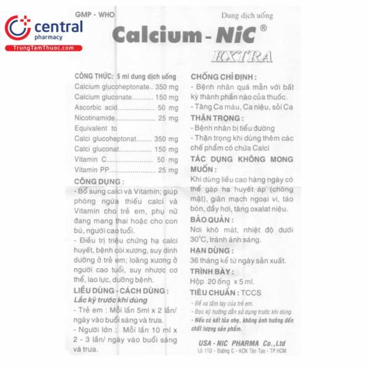 Thuốc Calcium-Nic Extra 5ml tác dụng, liều dùng và lưu ý khi dùng.