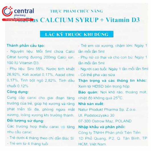 [CHÍNH HÃNG] Thuốc Calcium Syrup + Vitamin D3 for Infants & Kids
