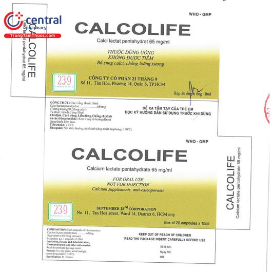 Thuốc Calcolife 65mg ống 10ml điều trị thiếu canxi, ngừa loãng xương