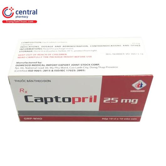 Thuốc Captopril 25mg Domesco điều trị tăng huyết áp, suy tim