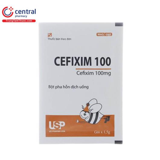 Thuốc Cefixim 100 USP Pharma bột pha hỗn dịch uống trị nhiễm khuẩn
