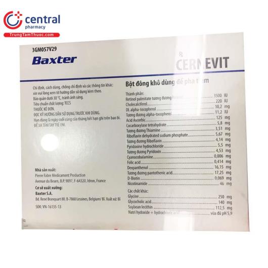 Thuốc Cernevit bổ sung vitamin hằng ngày bằng đường tĩnh mạch