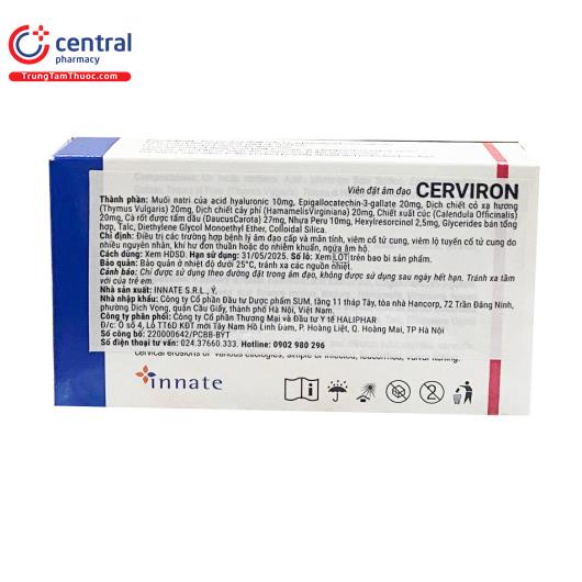 [CHÍNH HÃNG] Viên đặt Cerviron hỗ trợ điều trị viêm nhiễm âm đạo