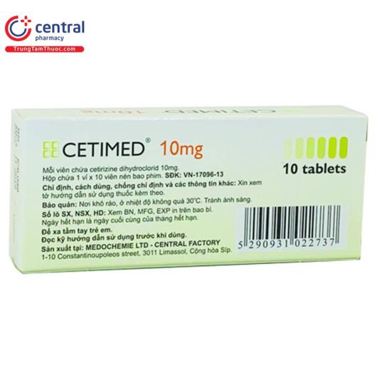 [CHÍNH HÃNG] Thuốc Cetimed (Cetirizine 10mg): Tác dụng, liều dùng