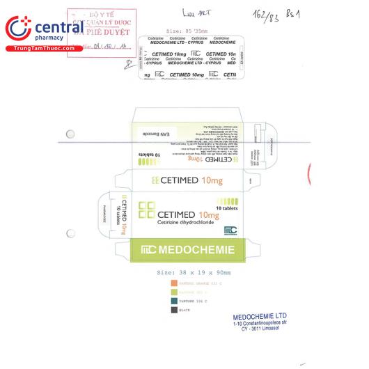 [CHÍNH HÃNG] Thuốc Cetimed (Cetirizine 10mg): Tác dụng, liều dùng