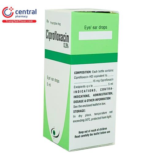 Thuốc Ciprofloxacin 0,3% 5ml Bidiphar điều trị nhiễm khuẩn ở mắt, tai