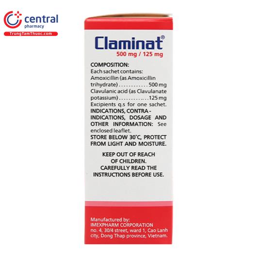 Thuốc Claminat 500mg/125mg điều trị nhiễm trùng tiết niệu, hô hấp, da