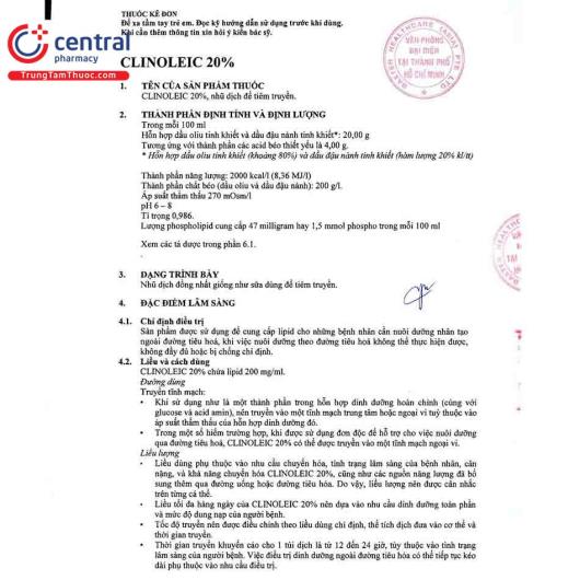 Thuốc Clinoleic 20% 250ml cung cấp dinh dưỡng, nâng cao sức khoẻ