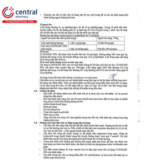 Thuốc Clinoleic 20% 250ml cung cấp dinh dưỡng, nâng cao sức khoẻ