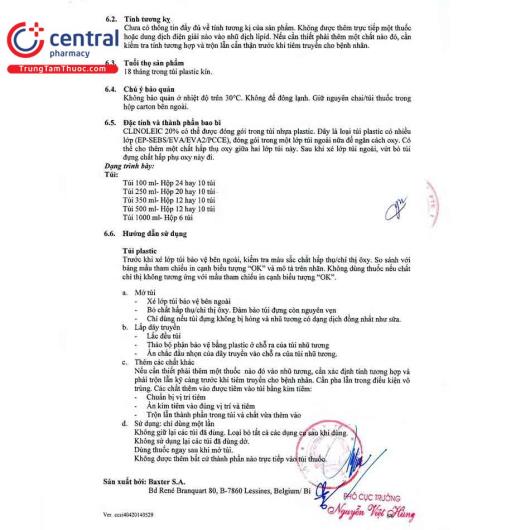 Thuốc Clinoleic 20% 250ml cung cấp dinh dưỡng, nâng cao sức khoẻ