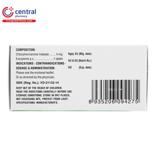 Thuốc Clorpheniramin 4 DHG (vỉ): Công dụng, cách dùng, lưu ý