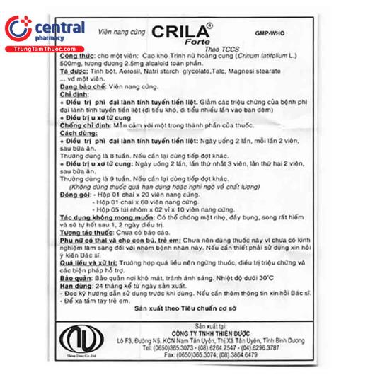 Thuốc Crila Forte - hỗ trợ điều trị u tuyến tiền liệt, u xơ tử cung