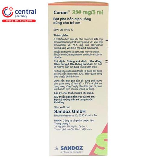 Thuốc Curam 250mg/5ml: tác dụng, cách dùng và lưu ý sử dụng