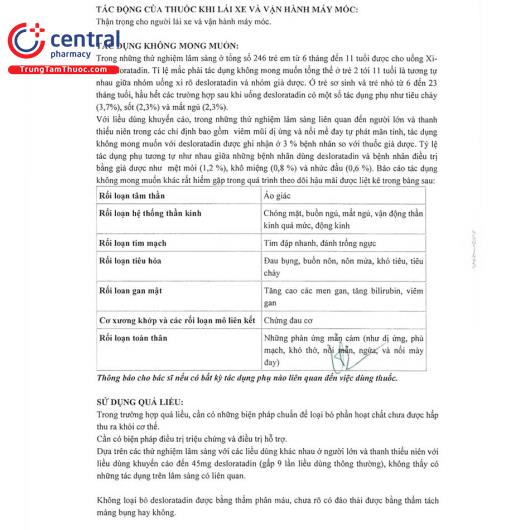 Thuốc Destacure 2.5mg/5ml: Công dụng, liều dùng, chống chỉ định