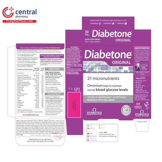 Vitabiotics Diabetone Tablets cân bằng dinh dưỡng ở người tiểu đường