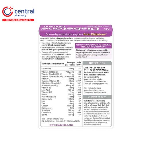 Vitabiotics Diabetone Tablets cân bằng dinh dưỡng ở người tiểu đường