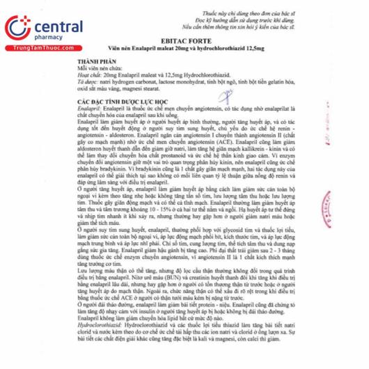 [CHÍNH HÃNG] Thuốc Ebitac Forte 20mg/12.5mg điều trị tăng huyết áp