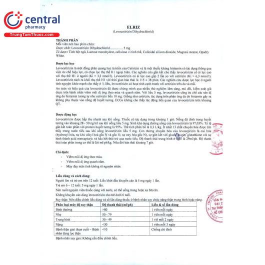 [CHÍNH HÃNG] Thuốc Elriz 5mg - điều trị viêm mũi dị ứng