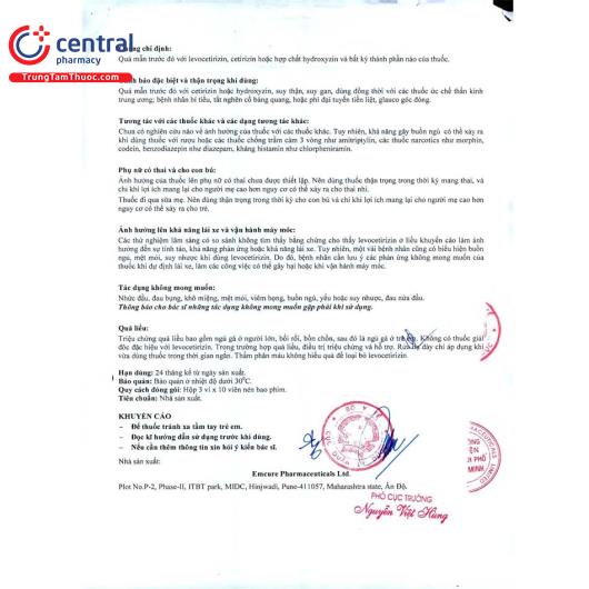 [CHÍNH HÃNG] Thuốc Elriz 5mg - điều trị viêm mũi dị ứng