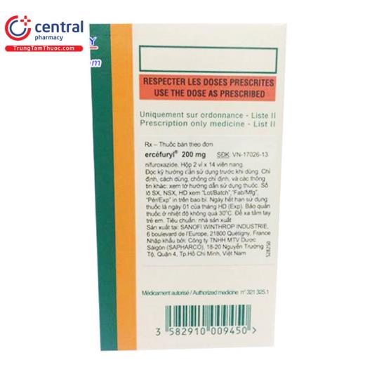 Thuốc Ercefuryl 200mg - thuốc điều trị tiêu chảy cấp giá bao nhiêu?