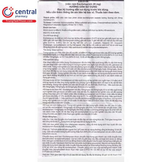 [CHÍNH HÃNG] Thuốc Eslo-20 (Escitalopram Oxalat) - Điều trị trầm cảm