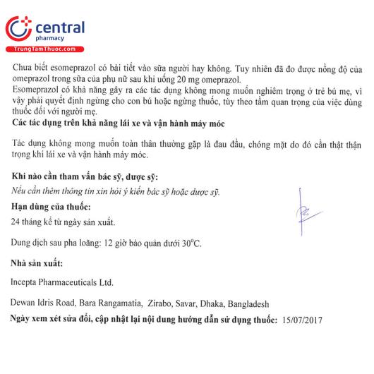 Thuốc Esonix 40mg (Bột đông khô pha tiêm) điều trị viêm loét dạ dày