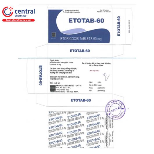 Thuốc Etotab-60 điều trị bệnh viêm khớp dạng thấp, viêm xương khớp