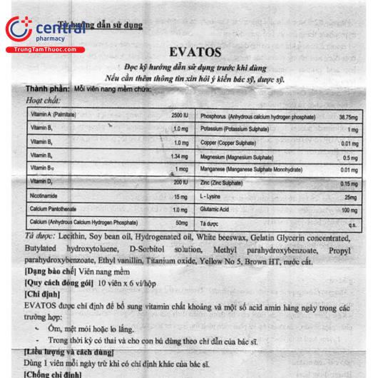 [CHÍNH HÃNG] Thuốc Evatos -Bổ sung vitamin và khoáng chất.