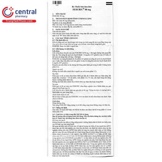 Thuốc trị Gout Feburic 80mg: tác dụng, liều dùng, tương tác thuốc