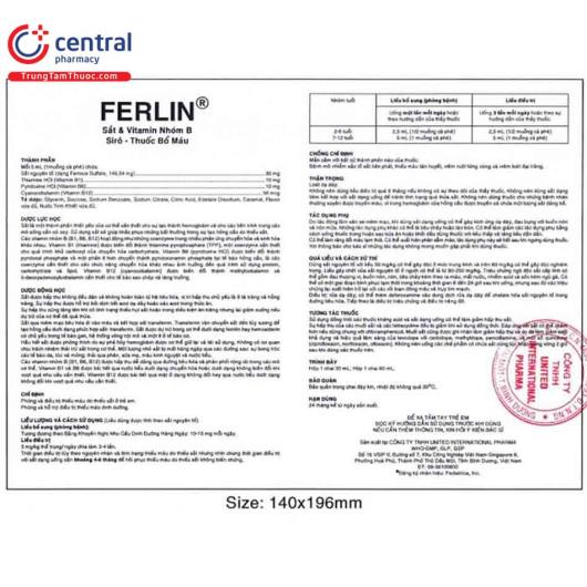 Thuốc Ferlin 30ml điều trị bệnh thiếu máu do thiếu sắt