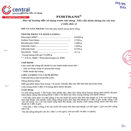 [CHÍNH HÃNG] Thuốc Fortrans - Thuốc bột làm sạch đại tràng