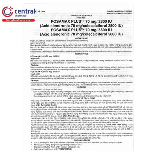 Thuốc Fosamax Plus 70mg/5600IU: tác dụng, liều dùng, lưu ý