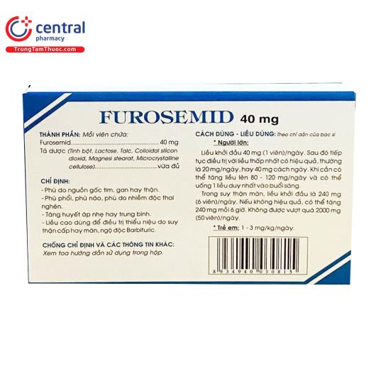 [CHÍNH HÃNG] Thuốc lợi tiểu Furosemid 40mg Traphaco điều trị phù